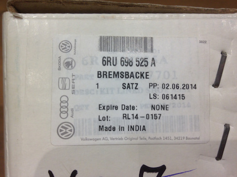 6RU698525A Комплект тормозных колодок, задний мост VAG | Запчасти на DRIVE2
