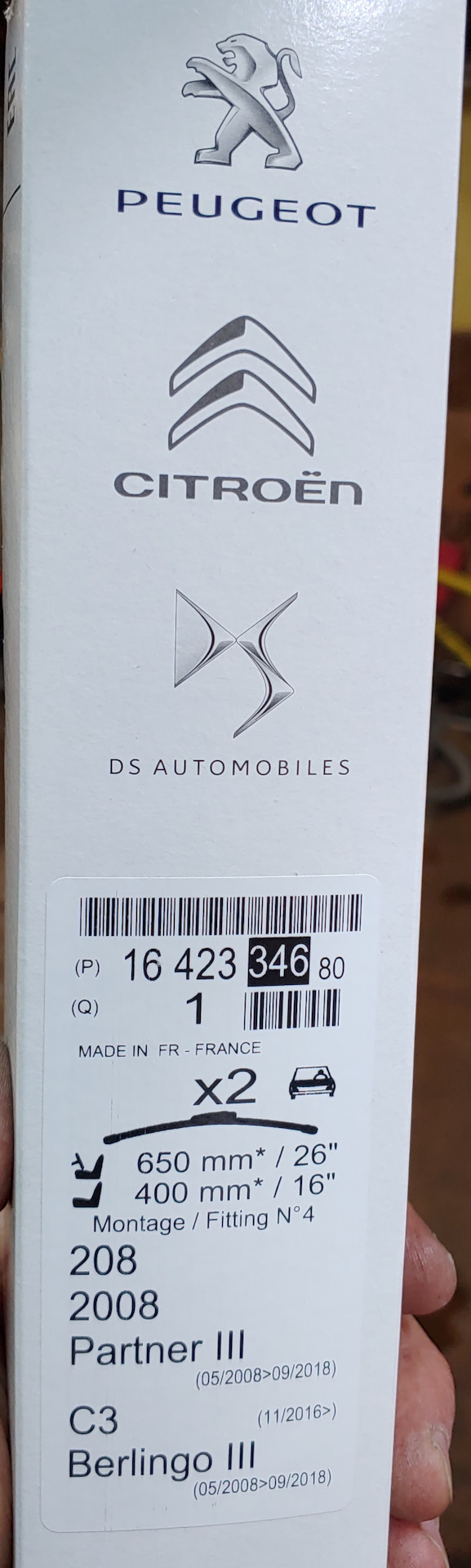 Щётки стеклоочистителя оригинал 16 423 346 80 — Peugeot Partner Tepee ...