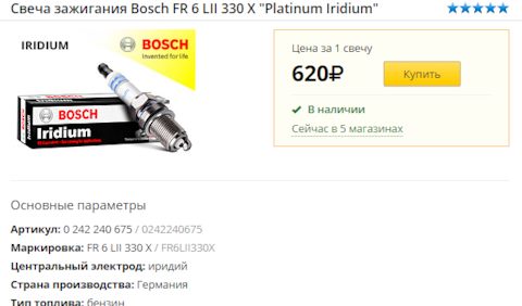0242240675 Свеча зажигания BOSCH | Запчасти на DRIVE2