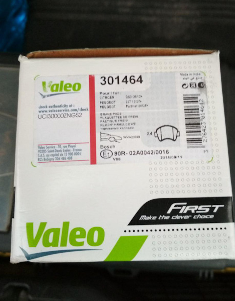 301464 Комплект тормозных колодок, дисковый тормоз, передний мост Valeo ...