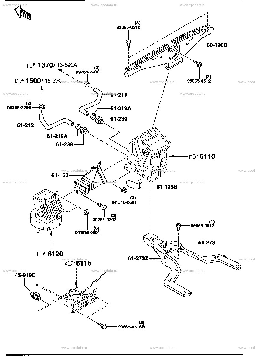 Обдув ног задних пассажиров — Mazda Demio (1G), 1,3 л, 1999 года ...