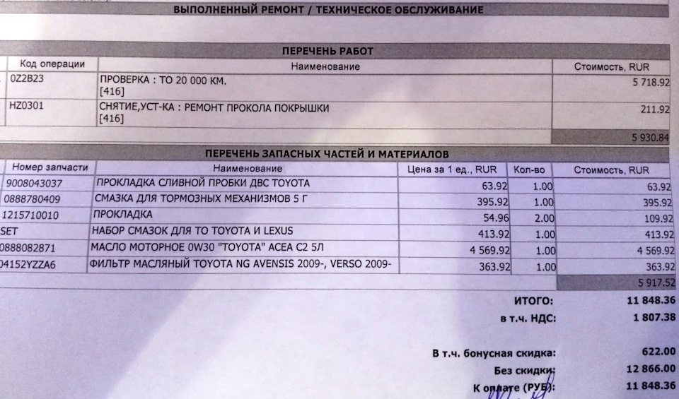 ТО-20 — Toyota RAV4 (IV), 2 л, 2015 года | плановое ТО | DRIVE2