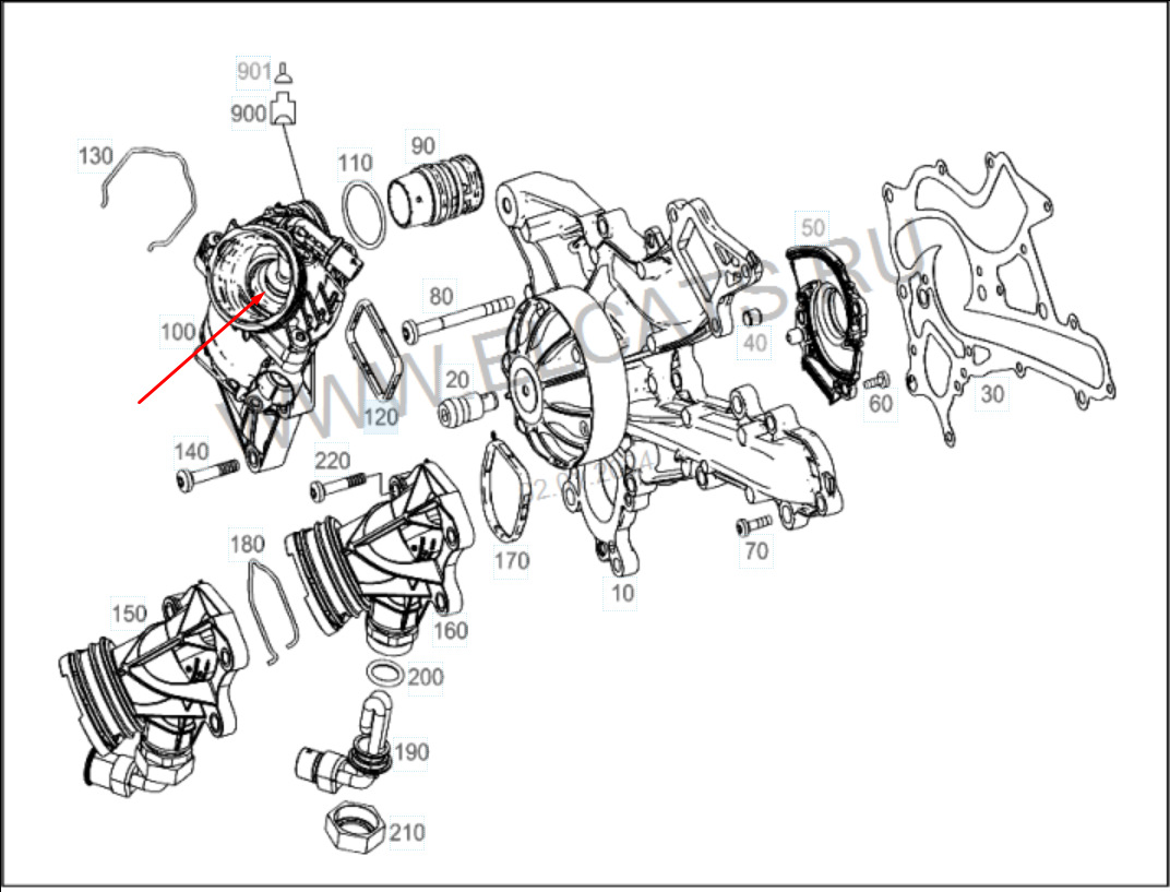 Термостат M276.821 DE30LA V6 A2762000315 — Mercedes-Benz GL-Class (X166 ...