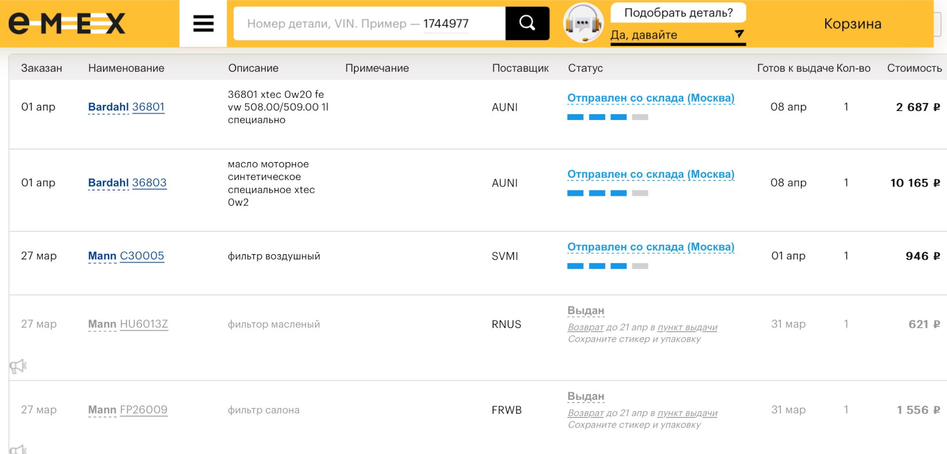 Комплект для ТО-5 — Skoda Kodiaq (1G), 2 л, 2020 года | плановое ТО ...