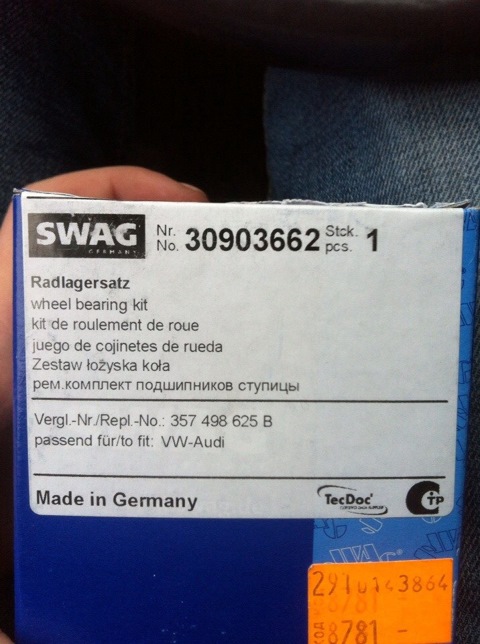 357498625B Подшипник ступицы переднего колеса / SEAT, VW 88~ VAG ...
