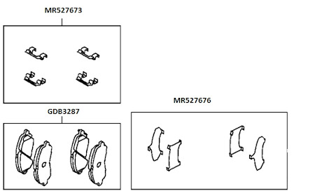 MR527673 Монтажный комплект тормозных колодок. Передняя ось Mitsubishi ...