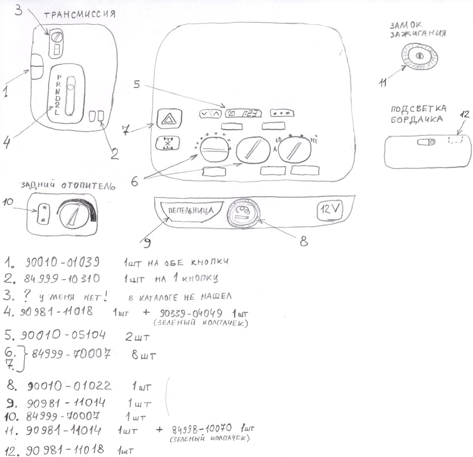 Номера ламп подсветки центральной консоли — Toyota Land Cruiser 100, 4 ...