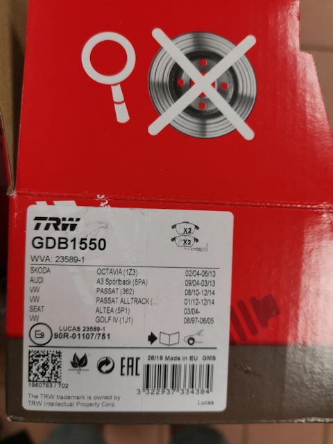 GDB1550 Комплект тормозных колодок, дисковый тормоз для SEAT, AUDI, VW ...