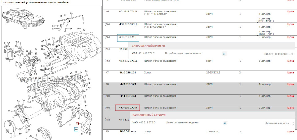 Шланги радиатора отопителя — слепой подбор. — Audi 100 (C3), 2,1 л ...