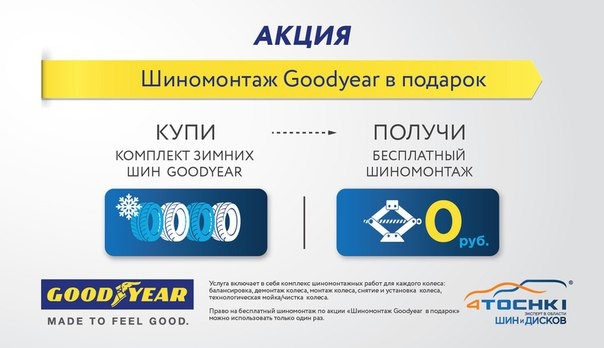 Акции интернет-магазина 4Tochki — шиномонтаж Goodyear в подарок! — 4точки на DRIVE2