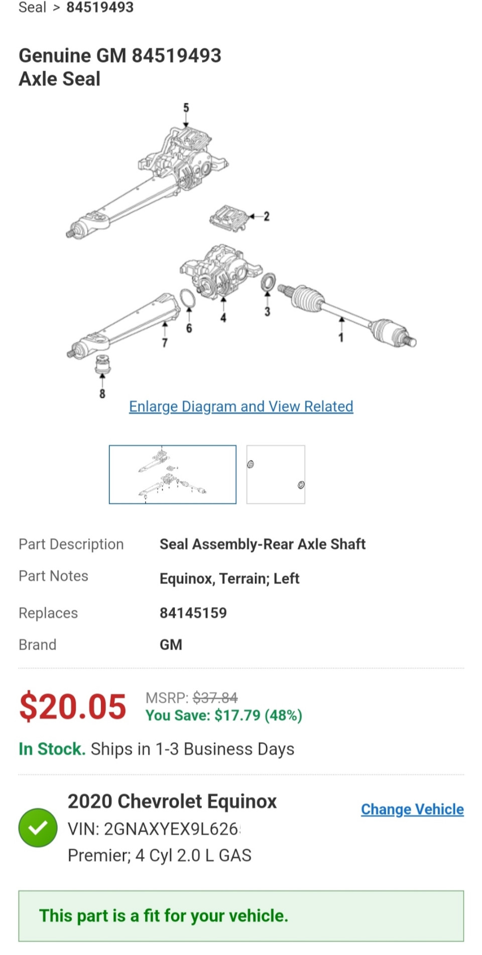 84519493 Сальник полуоси заднего моста левый GM | Запчасти на DRIVE2