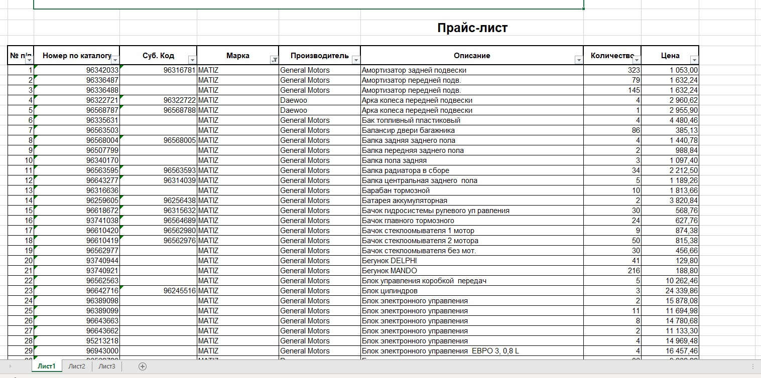 артикулы для матиза, дилерский прайс — Daewoo Matiz (M100/M150), 0,8 л ...