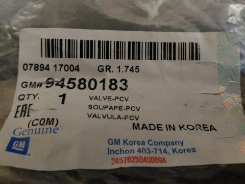 94580183 Клапан PCV GM | Запчасти на DRIVE2