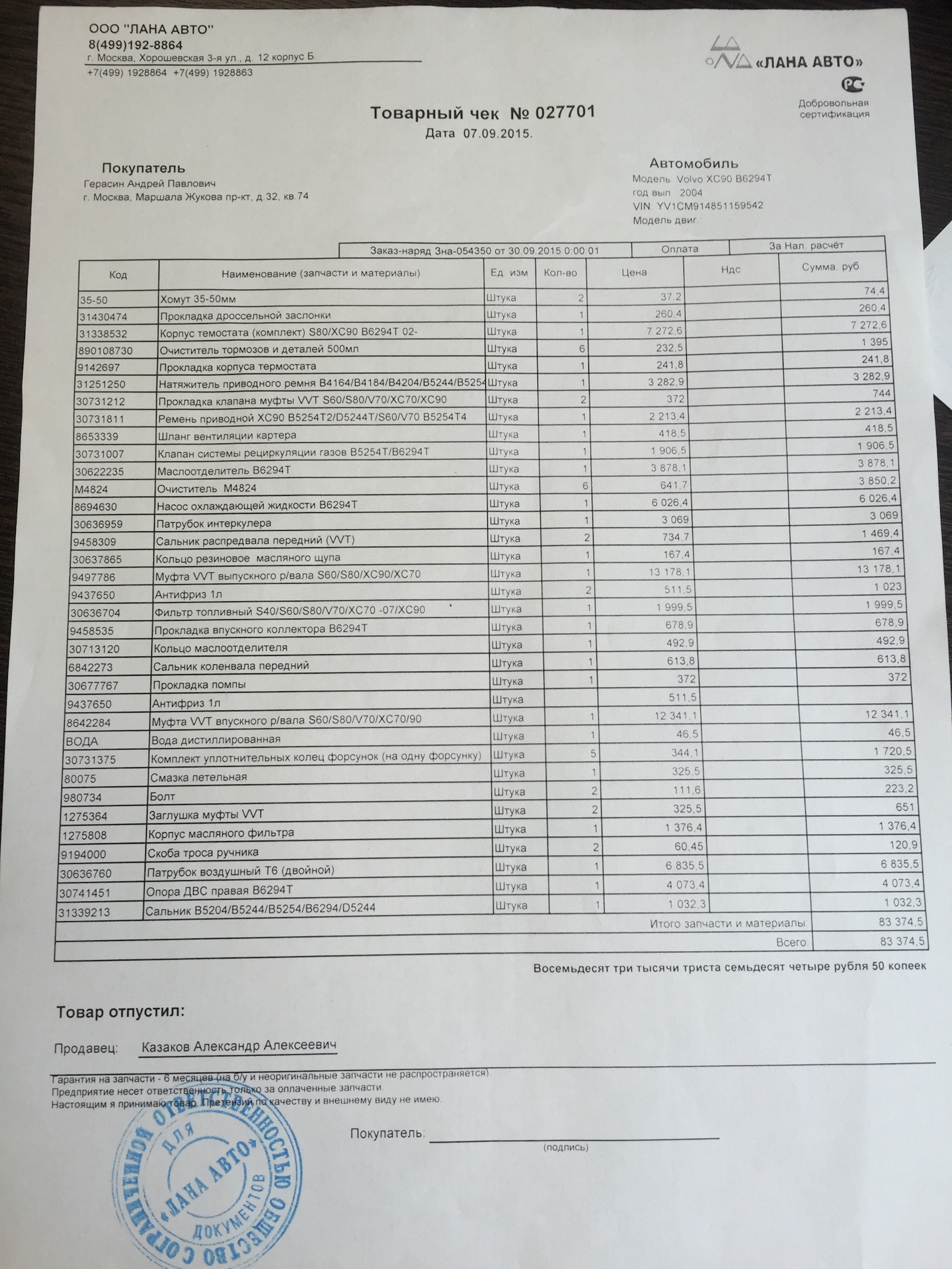 Разводили как хотели)ЛАНА-АВТО — Volvo XC90 (1G), 2,9 л, 2004 года ...