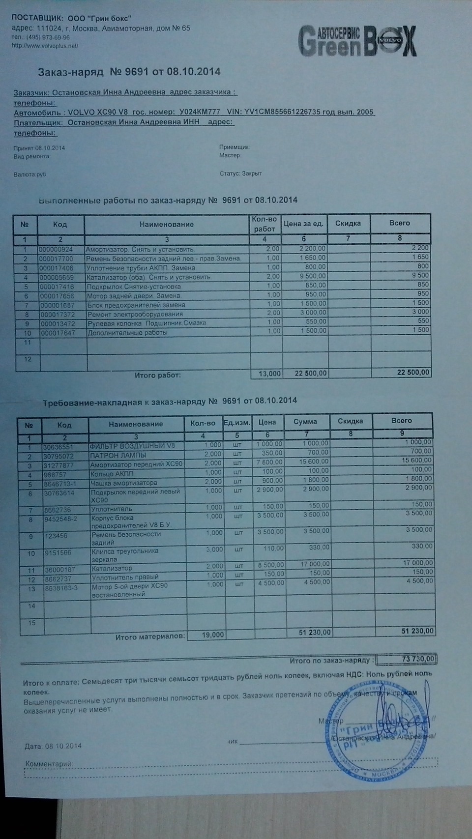 забрала машину :) — Volvo XC90 (1G), 4,4 л, 2005 года | визит на сервис ...