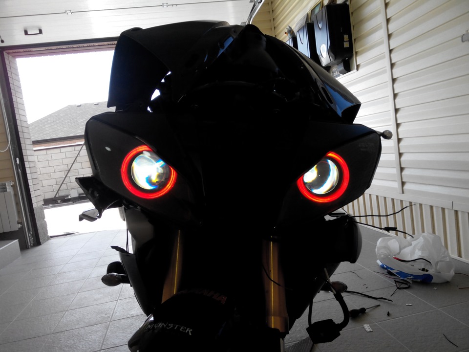 Yamaha R6 + G5 H1 RED Angel eyes — Xenon Bixenon на DRIVE2