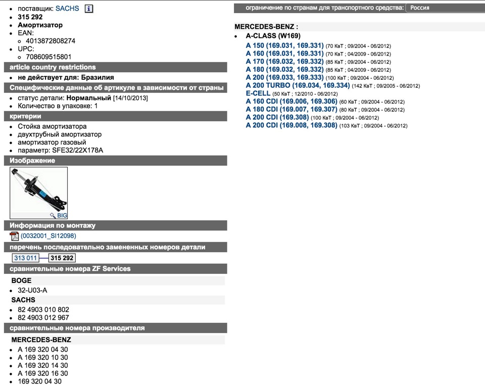 A1693201430 Амортизатор подвески Mercedes | Запчасти на DRIVE2