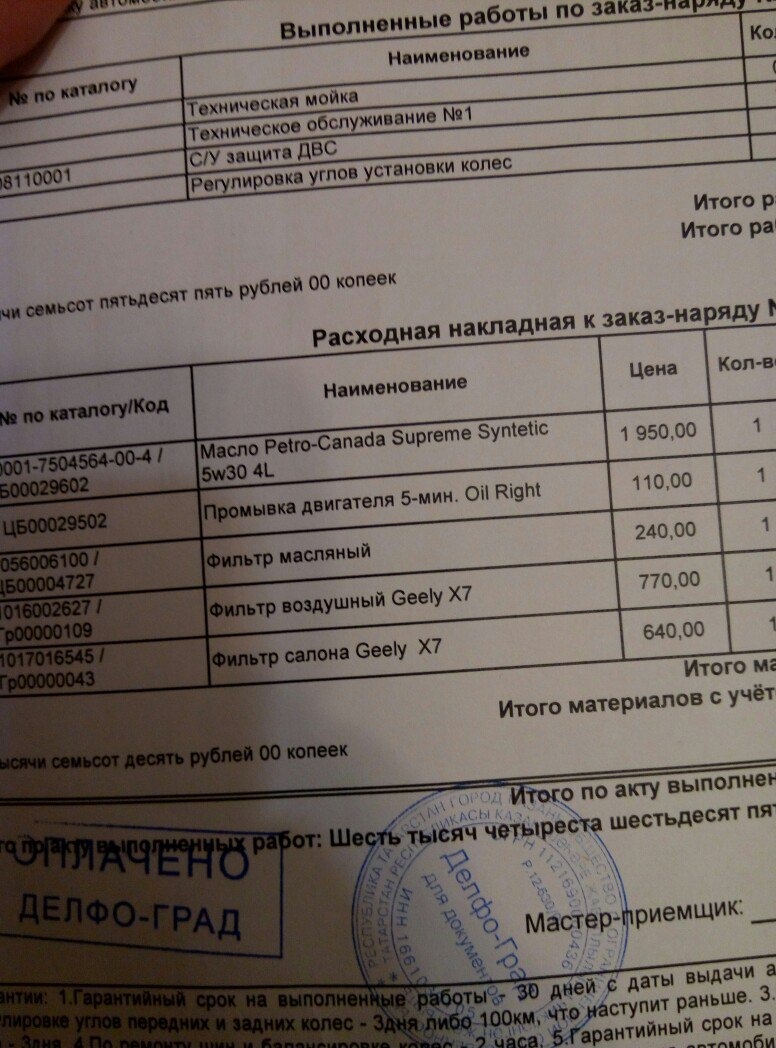 ТО 1 на пробеге 10 000 км. — Geely Emgrand X7, 2,4 л, 2015 года ...