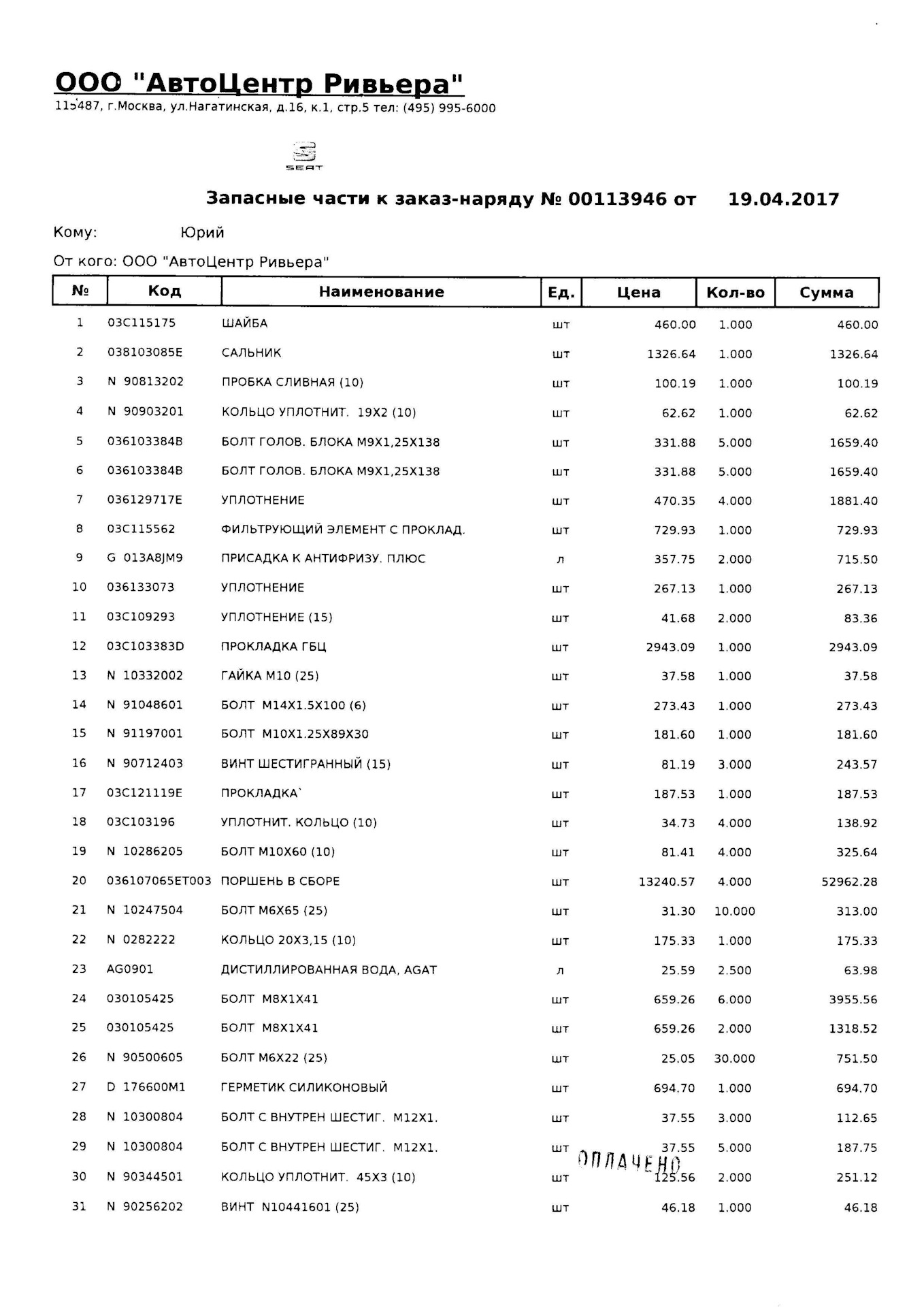 Замена поршневой группы в двигателе. — SEAT Ibiza (6J), 1,6 л, 2014 ...