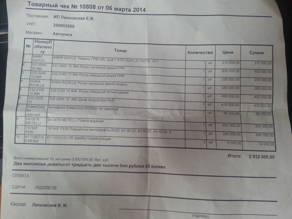 Замена ГРМ… — Audi A4 (B6), 1,9 л, 2002 года | плановое ТО | DRIVE2