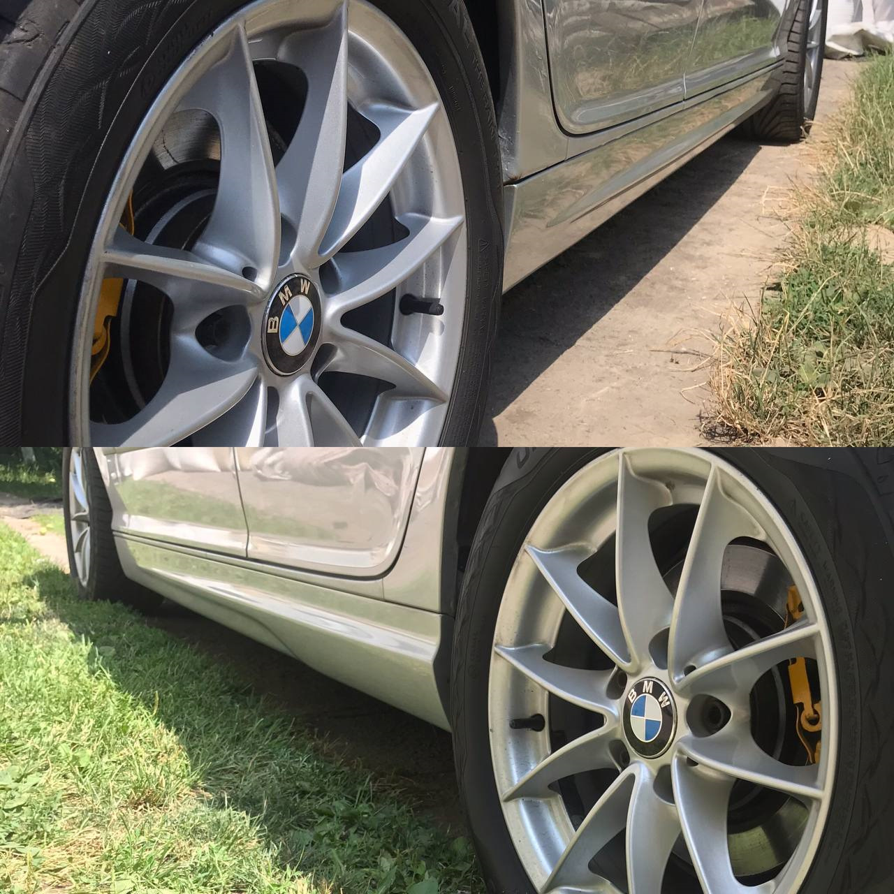 Установка переднего бампера и порогов M Tech 2 + замена левого крыла ...