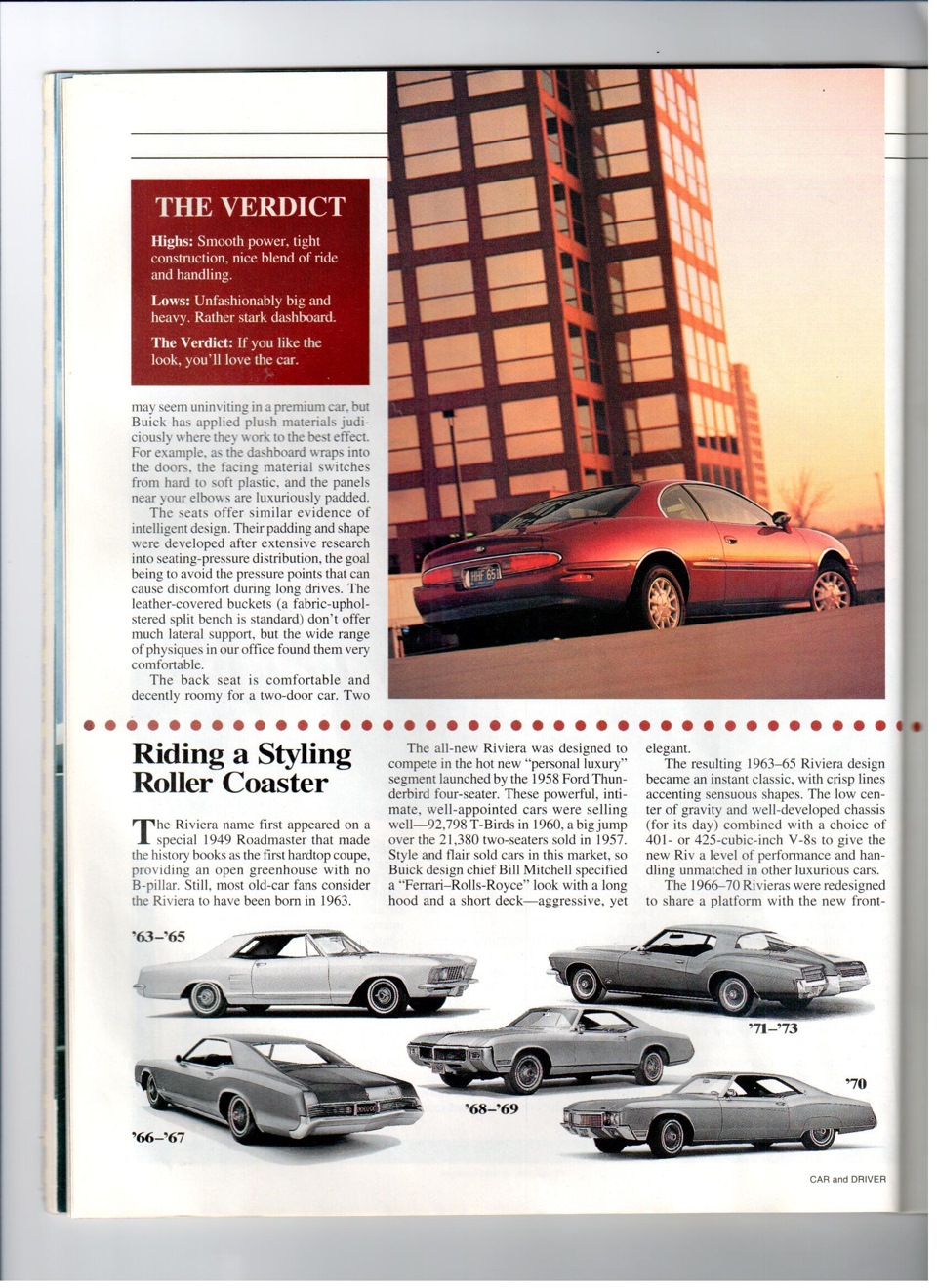 Car@Driver за август 1994 — Buick Riviera (8G), 3,8 л, 1995 года ...