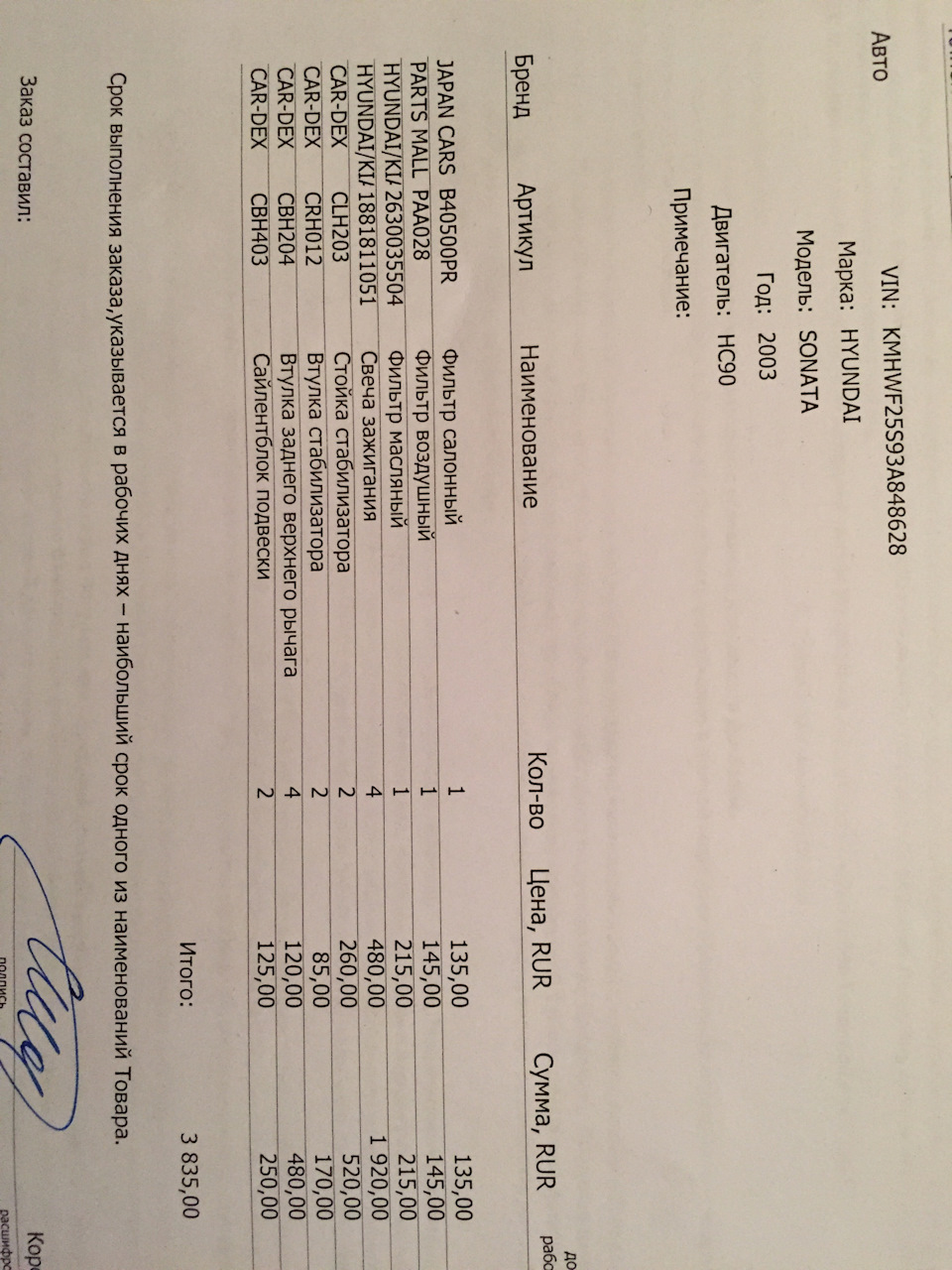 Подготовка к зиме — Hyundai Sonata IV (EF), 2,4 л, 2003 года | плановое ...