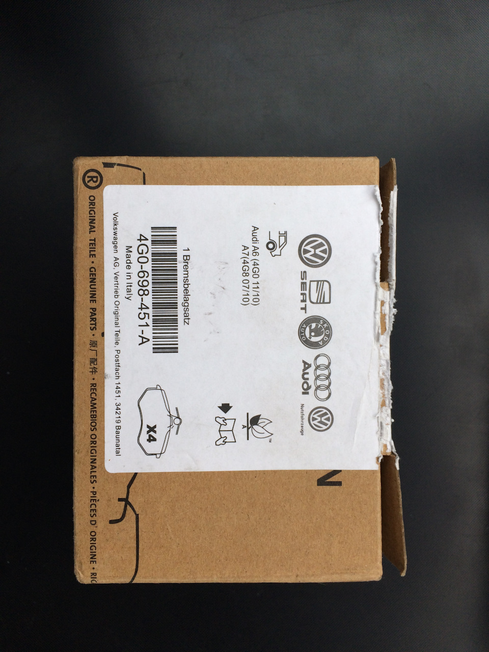 4G0698451A Комплект тормозных колодок VAG | Запчасти на DRIVE2