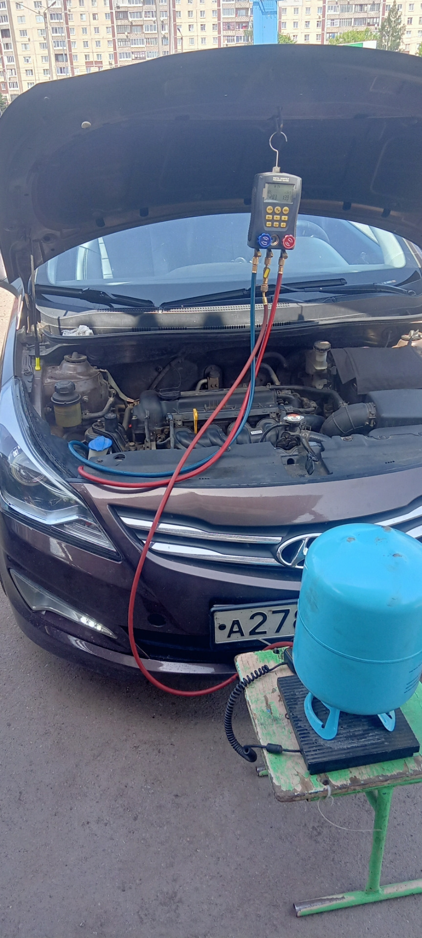 Заправка кондиционера на Солярис. — Hyundai Solaris (1G), 1,6 л, 2015 ...