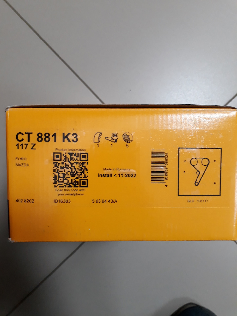 CT881K3 Комплект ГРМ FORD: C-MAX 1.6 07-, FIESTA V 1.25 16V/1.4 16V/1.6 ...