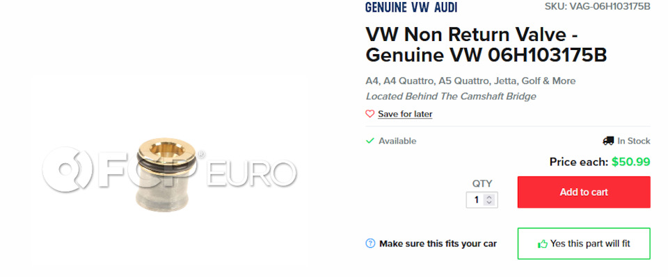06H103175B Клапан обратный для ла VAG | Запчасти на DRIVE2