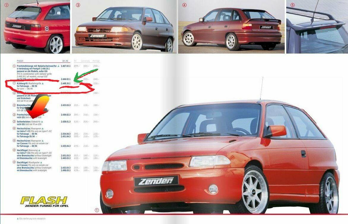 Решетка Zender 2.448.20.1 — Opel Astra F, 2 л, 1996 года | тюнинг | DRIVE2