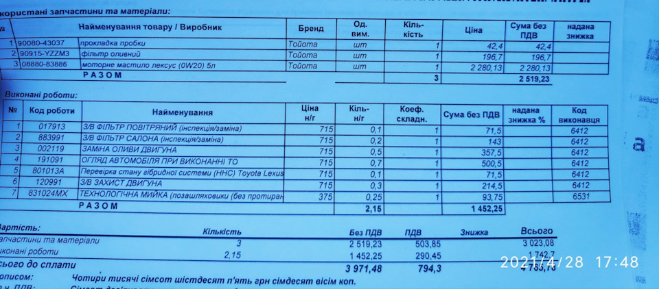 ТО-1 — Toyota RAV4 Hybrid (5G), 2,5 л, 2020 года | плановое ТО | DRIVE2