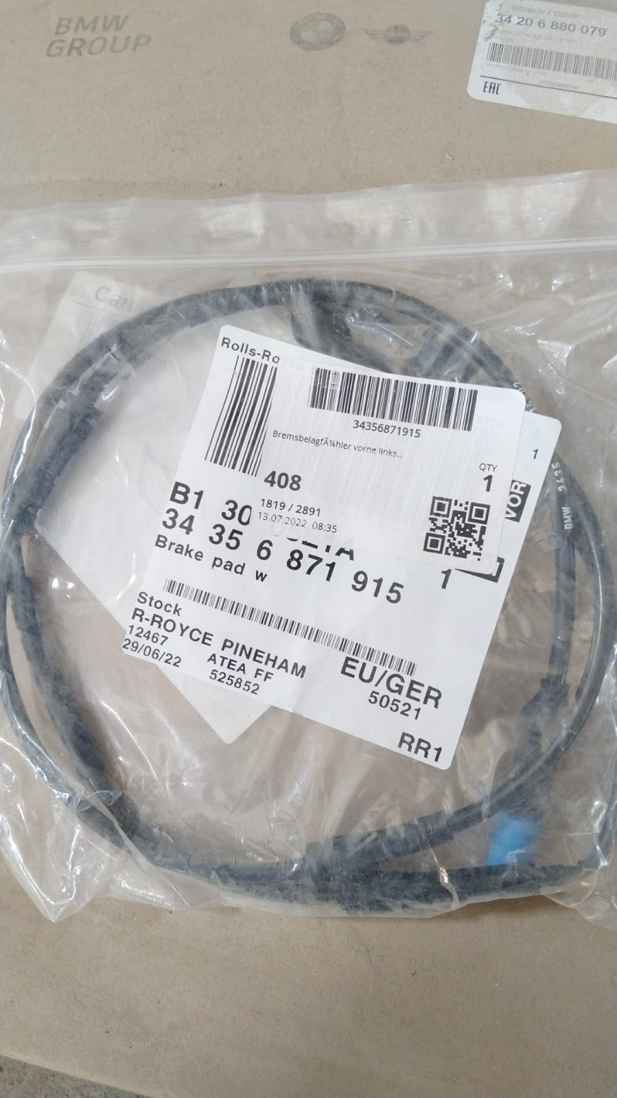 34356871915 Датчик износа тормозных колодок передних ROLLS ROYCE — Форт ...