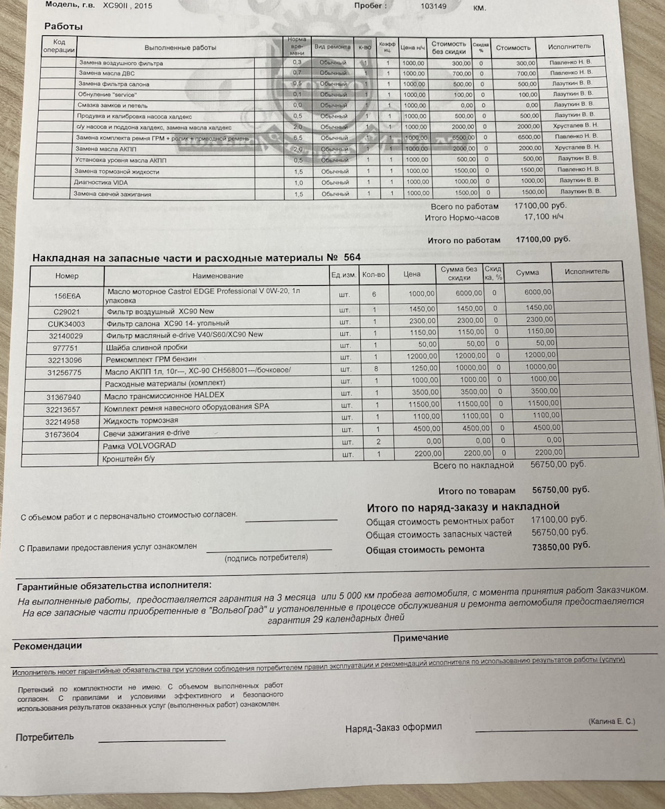 ТО 100 с сюрпризом — Volvo XC90 (2G), 2 л, 2015 года | плановое ТО | DRIVE2