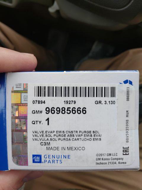 96985666 ЭЛЕКТРОМАГНИТНЫЙ КЛАПАН ПРОДУВКИ АДСОРБЕРА ПАРОВ ТОПЛИВА (С ...