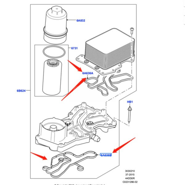 Комплект прокладок масляного радиатора Range Rover L322/L405/L494 4.4 ...