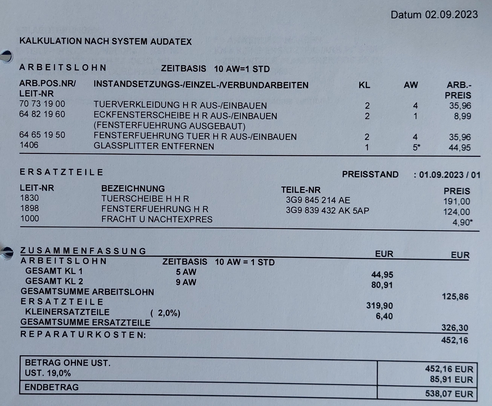Замена лобового и стекла задней двери по страховке в Германии ...