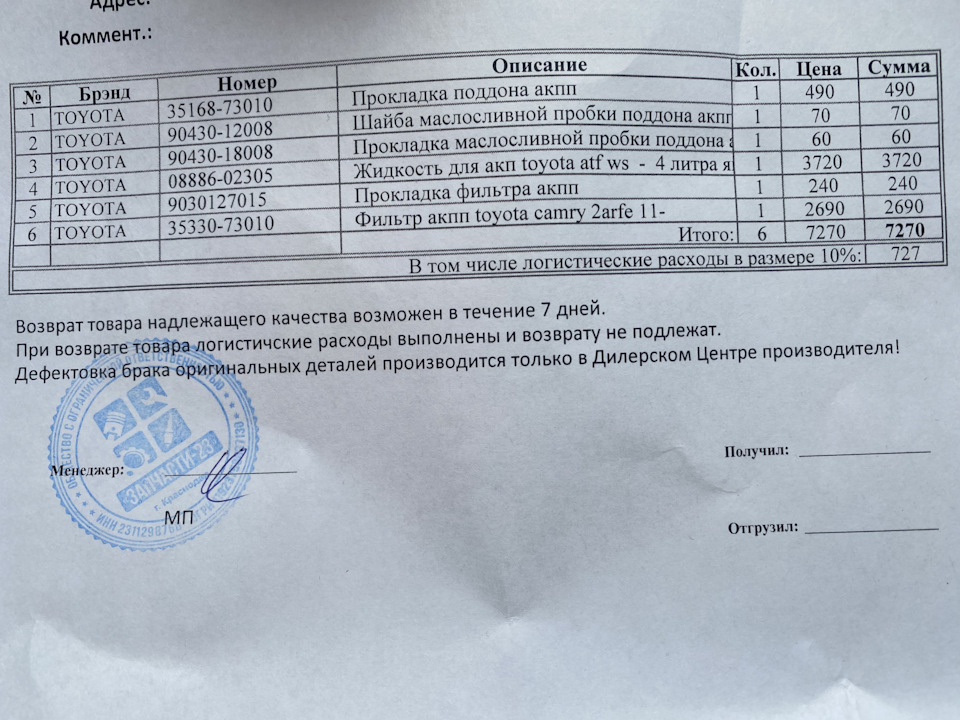 9043012008 Прокладка TOYOTA LEXUS | Запчасти на DRIVE2