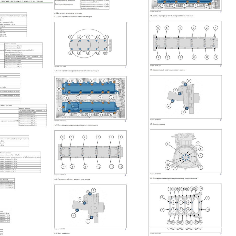 Моменты затяжки EW10J4, EW10J4S, EW10A, EW10D — Инструкция из Servise Box — Peugeot 407, 2 л ...