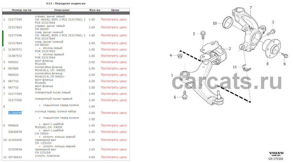 31277345 Рычаг независимой подвески колеса, подвеска колеса Volvo ...