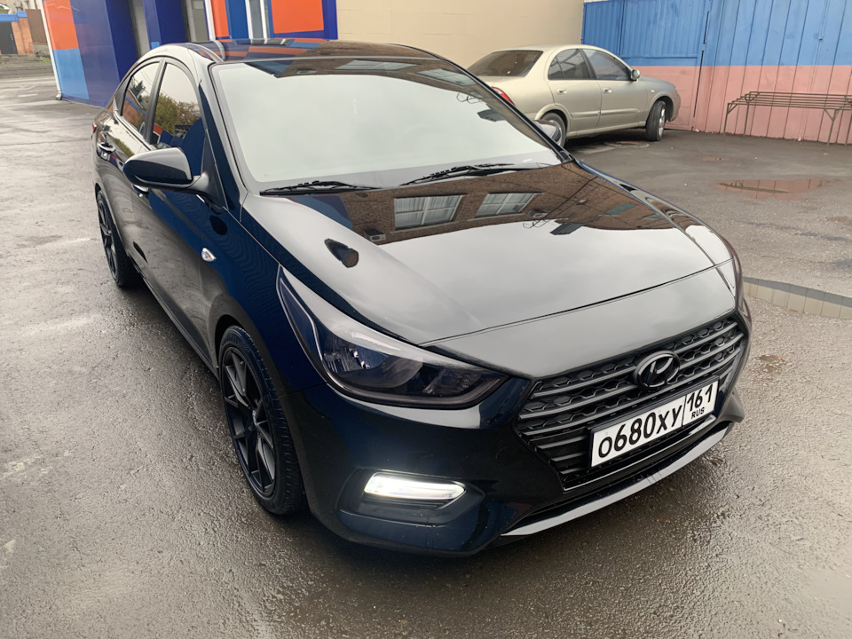 Бронь фар с затемнением и 3 фазная мойка — Hyundai Solaris (2G), 1,6 л ...