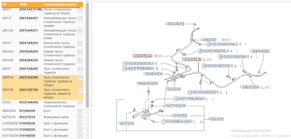 Тросы привода стояночного тормоза (ручник) — Subaru Legacy Outback (BD ...