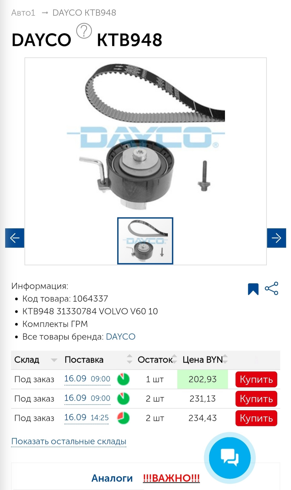 31330784 Ремкомплект грм Volvo | Запчасти на DRIVE2