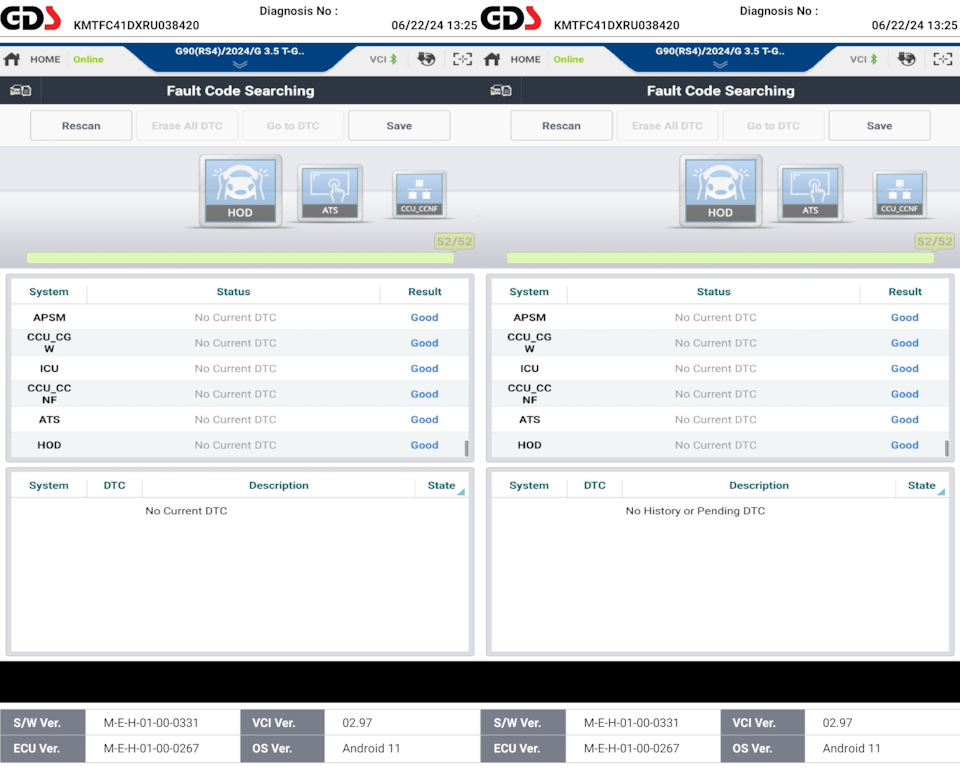 Genesis G90 RS4 Smartstream G6DV 3.5T-GDI 415hp 8AT-4WD A8TR1 дорестайл MES 2024MY. Русификация ...