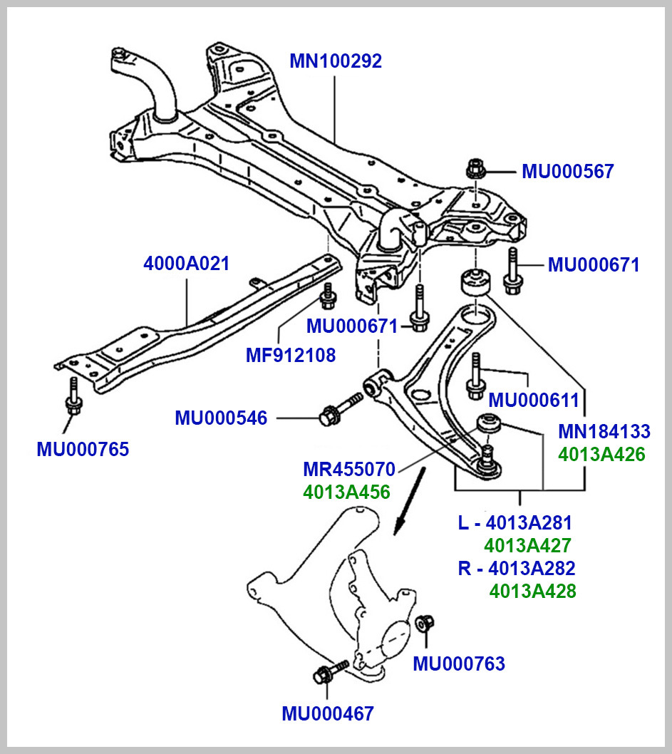 Ходовая, подвеска. CW5W, номера деталей. — Mitsubishi Outlander XL, 2,4 ...