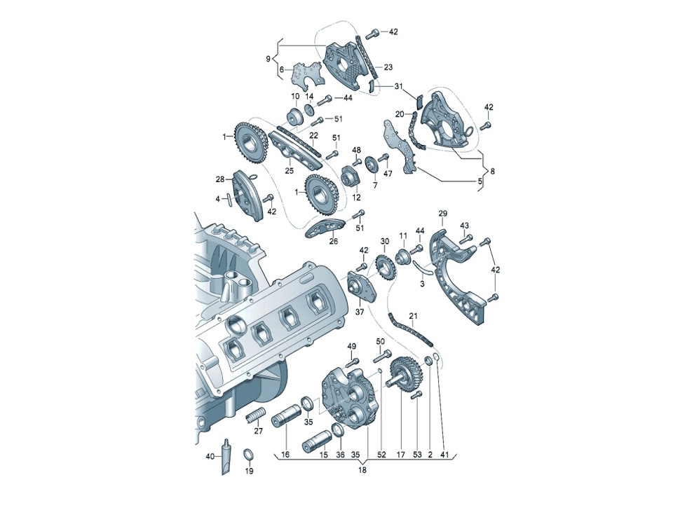 Детали разового монтажа для ГРМ. — Audi A8 (D3), 4,2 л, 2008 года ...