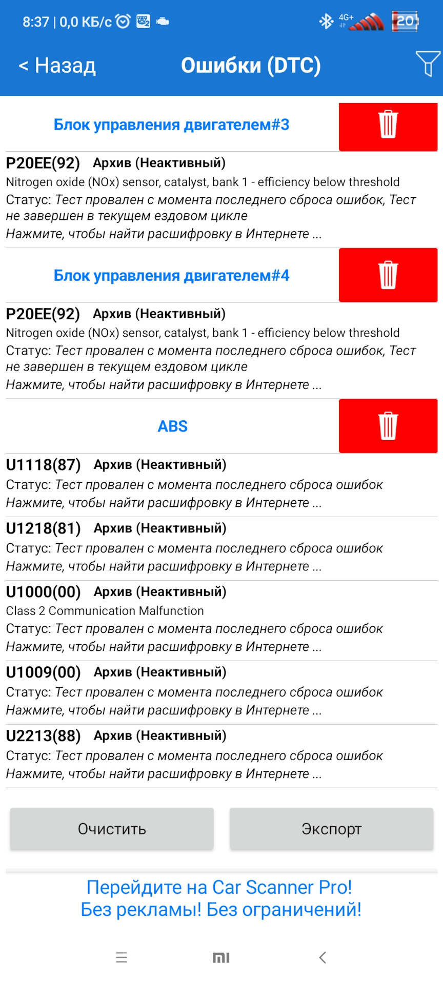 Ошибки U1009(00) по ABS и P20EE(92) по Adblue — Peugeot 5008 (2G), 1,5 ...