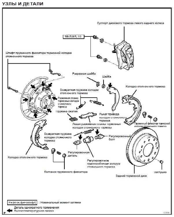 Ремонт стояночного тормоза. — Toyota Land Cruiser Prado 120-series, 4 л ...