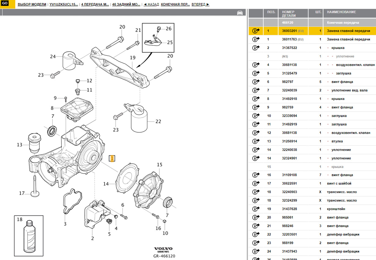 Конечная передача на Volvo XC60 (2G) SPA 2020 — Volvo XC60 (2G), 2 л ...